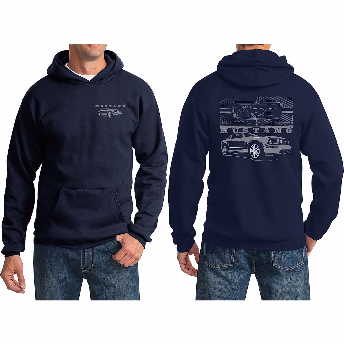 Ford Hoodie Mustang with Grill (Front & Back) Hoody, Navy, 2XL