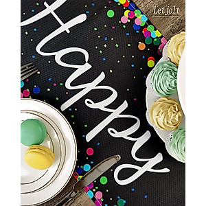 Letjolt Happy Birthday Table Runner 72 Inches Celebrate Birthday Party Table Decor, Black
