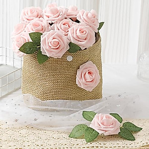 DerBlue 60pcs Artificial Roses Flowers Real Looking Fake Roses Artificial Foam Roses Decoration DIY for Wedding,Arrangements Party Home Decorations