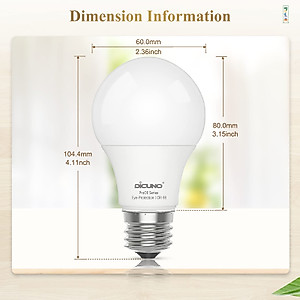 DiCUNO ProOE A19 LED Bulbs 60W Equivalent, 3000K Warm White, 806 Lumens 9W LED Light Bulb, High CRI 98, Non-dimmable, 100-240V, E26 Medium Base, Frosted, Pack of 6