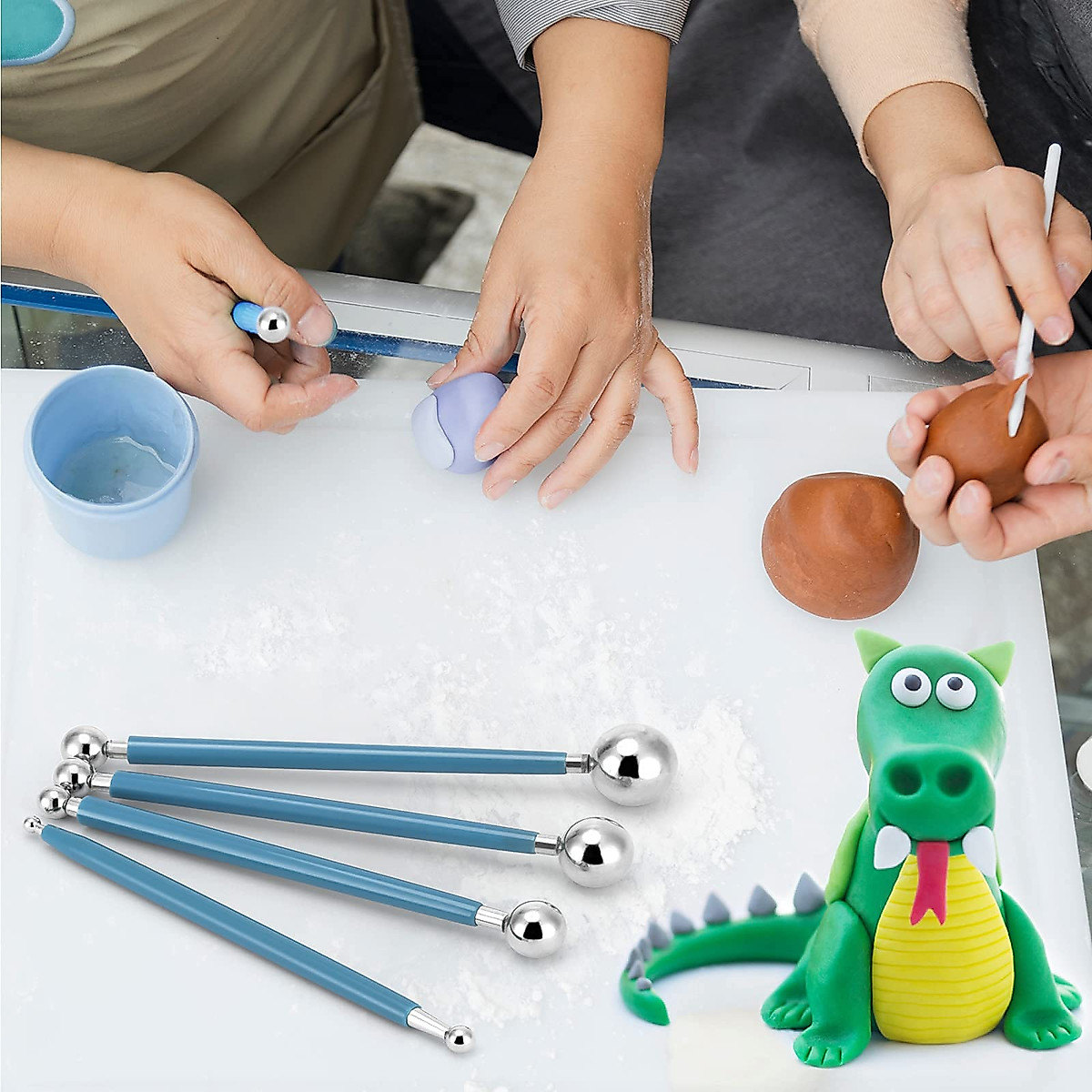 Ailaxq Cake Decorating Metal ball Fondant Tool, Fondant Cake Pan Flower Decorating Clay Flower Sugar Craft Ball Model DIY Tool (Blue)