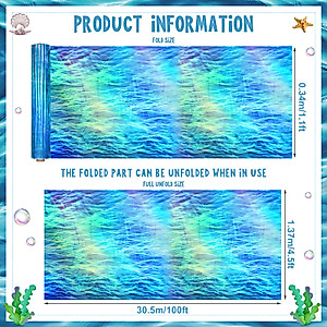 1 Roll 1200 Inch X 54 Inch Iridescent Under The Sea Tablecloth Ocean Wave Tablecloth Plastic Disposable Iridescent Table Covers Backdrop for Ocean Under The Sea Mermaid Pool Beach Party Decorations