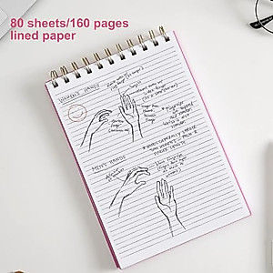 Yoment Top Spiral Notebooks Left Handed Notebooks Lined 6"x 9" College Ruled Waterproof Cover Notepad 160 Pages Spiral Notebook Durable Meeting Notebook for Work School Office Business,Pink