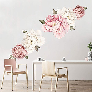 Peony Flowers Wall Sticker Waterproof PVC Rose Flowers Wall Decals Removable Floral Wall Decor Sticker for Living Room Bedroom Nursery Room
