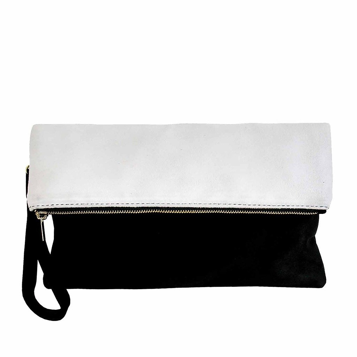 Soft Faux Suede Colorblock Wristlet,Ivory Large