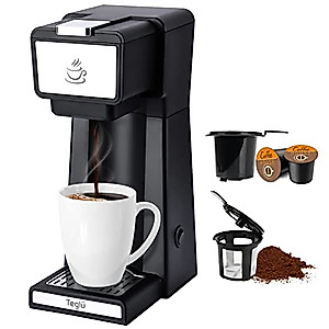 Teglu Upgraded 2 in 1 Single Serve Coffee Maker for K Cup Pods & Ground Coffee, Mini K Cup Coffee Machine 6-14 oz, Single Cup Coffee Brewer with One-Press Fast Brewing, Reusable Filter, Black