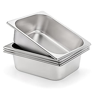 TOPZEA 4 Pack Half Size Hotel Pans, 1/2 Size 4" Deep Stainless Steel Steam Table Pan Catering Food Pan Chafing Dishes Dinner Buffet Server Breading Tray Batter Bowl for Food Prep, Breading, Restaurant