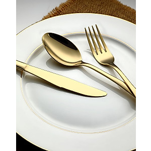 WYT Gold Teaspoons Set of 8, Stainless Steel Gold Silverware Dessert Spoon, Coffee Spoon, Mirrored Finish, Dishwasher Safe, 6.7-Inches