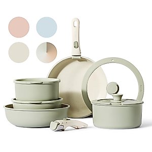 CAROTE Pots and Pans Set, Nonstick Cookware Set Detachable Handle, 11pcs Induction Kitchen Cookware Sets Non Stick with Removable Handle, RV Cookware Set, Oven Safe, Green