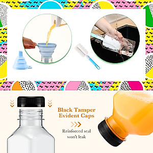 Skylety 200 Pcs Plastic Juice Bottles with Lids, Empty Clear Juice Bottles with Caps and Label, Juice Storage for Fridge with 2 Pcs Funnel and 2 Pcs Brush Beverage Containers for Juicing Milk (16 oz)