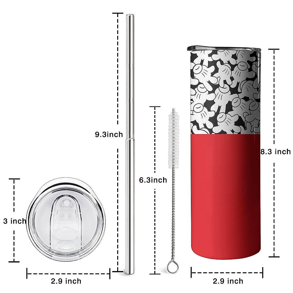 thmasamwr Cute Mouse Skinny Tumbler With Straw and Lid, Stainless Steel 20oz Insulated Coffee Travel Mug, Cartoon Mouse Gifts Cups for Women and Girls