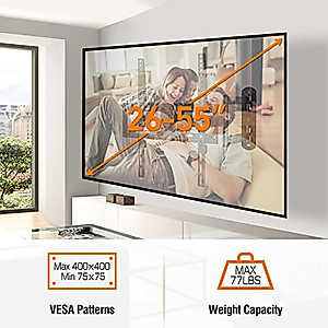 ELIVED Full Motion TV Wall Mount for Most 26-55 Inch Flat Curved TVs Up to 77 lbs, Swivel and Tilt TV Bracket with Articulating Arms, Perfect Center Single Stud Corner TV Mount, Max VESA 400x400mm