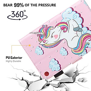 Dteck Case for Fire 7 Tablet (9th/7th/5th Generation, 2019 2017 2015) - Magnetic Folio Cute Case with [Auto Sleep Wake/Adjustable Viewing Stand] Protective Leather Kids Girly Cover (Smile Unicorn)