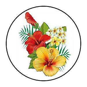 without brand Set of 48 Envelope Seals Labels Tropical Hibiscus Flower 1.2" Round