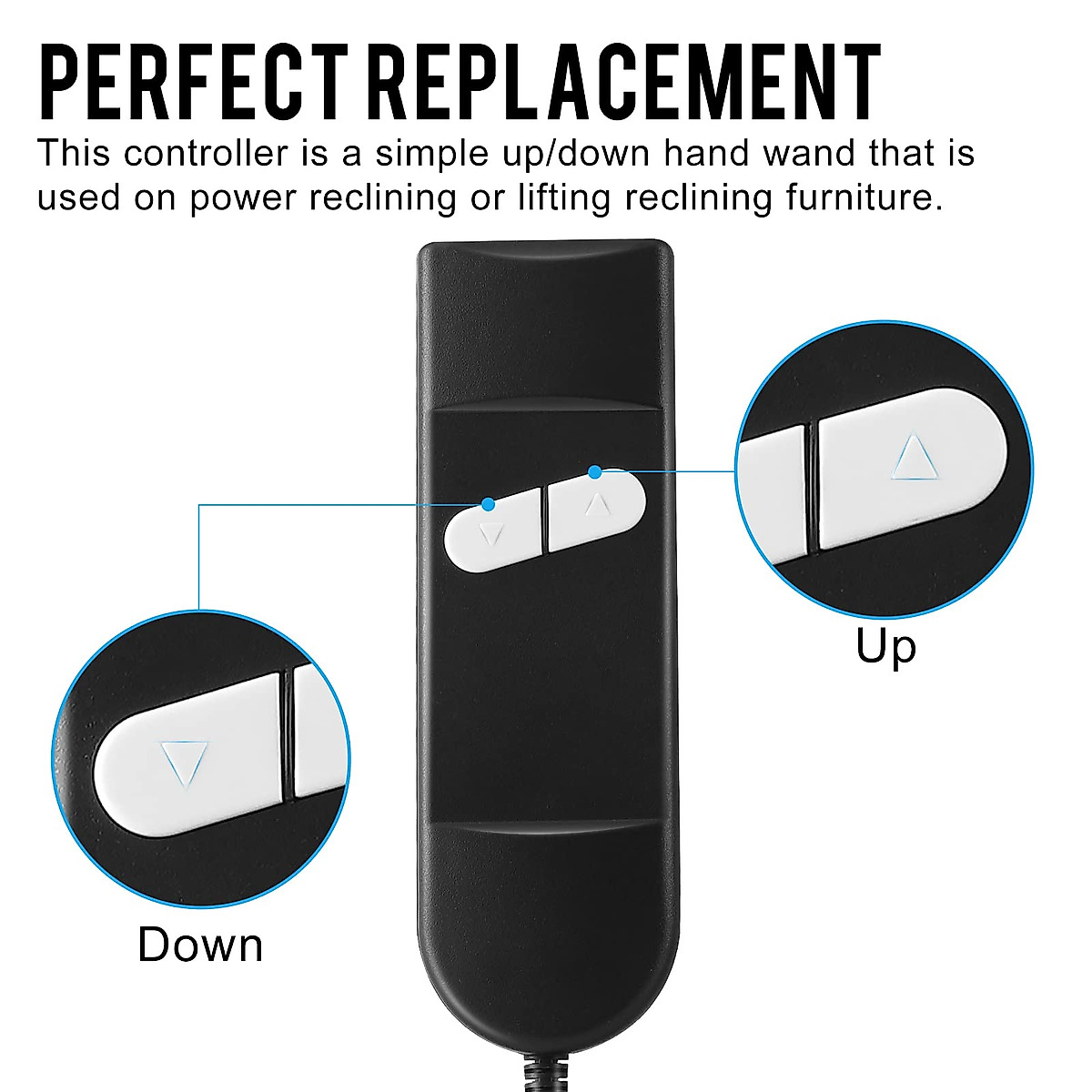 Enmja Lift Chair or Power Recliner Hand Control, 2 Button 5 pin Universal Lift Chair Remote Replacement for Okin Lazboy Action Limoss Pride Catnapper