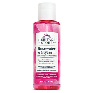 HERITAGE STORE Rosewater & Glycerin Hydrating Facial Splash - Dry Combination Skin Care - Rose Water with Vegetable Glycerine - Made w/out Dyes or Alcohol, Hypoallergenic, Vegan, 60-Day Guarantee, 4oz