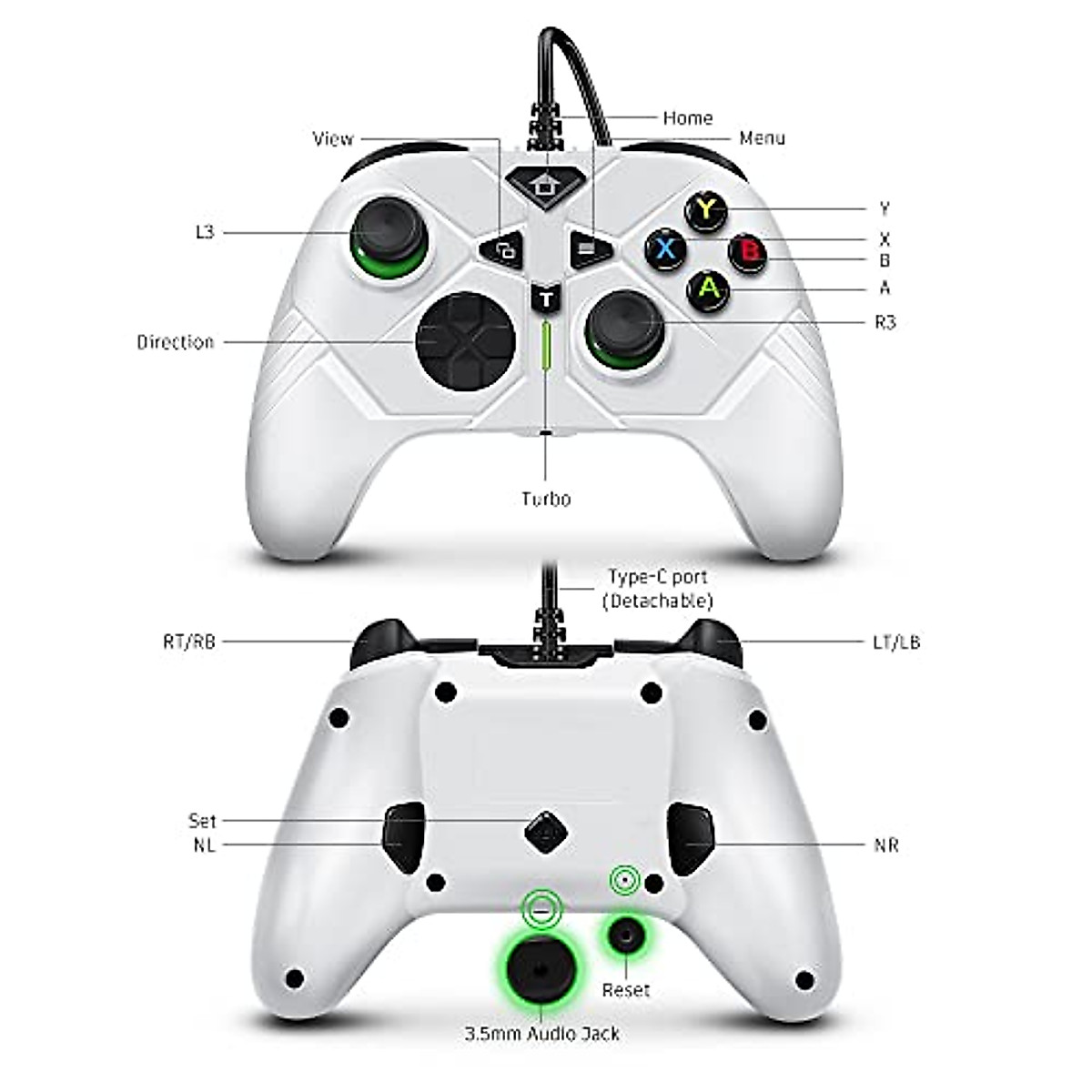 SAMINRA Replacement for Wired Xbox One Controller with Two Remappable Buttons, 3.5mm Audio Jack and Turbo Key, Compatible with Xbox Series X/S, Xbox One X/S and Windows 10/11