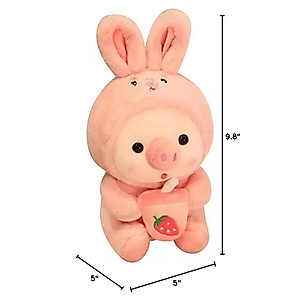 Awcvire Cute Boba Pig Plush Doll, Bedtime Buddy 9.8" Plush Toy, Soft Stuffed Animal Plushies. (Pink)