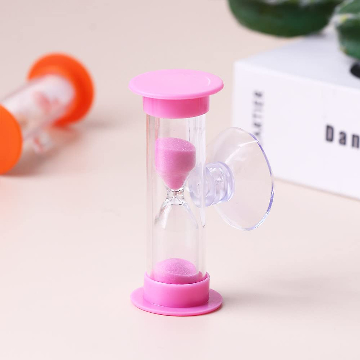 1 pcs Sucker Hourglass,2/3 Minute Sand Clock Glass Mini with Suction Cup for Toothbrushing Timing(3 Minute,Purple)