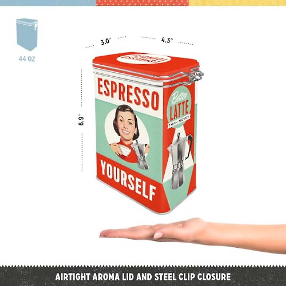 Nostalgic-Art 31104聽Say it 50's - Espresso Yourself, Metal Clip Top Box, Coffee Tin, Aroma Protection, Storage Tin