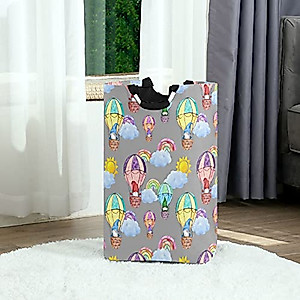 Nander Large Laundry Basket, Hot Air Balloon Gnome Collapsible Laundry Bag, Foldable Laundry Hamper, Toy Storage Basket for Halloween Decoration