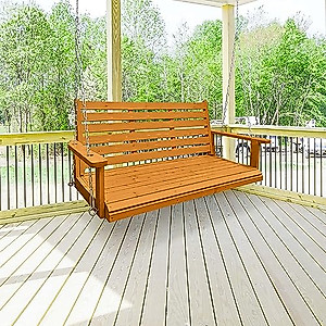 Wooden Porch Swing 2-Seater, Ergonomic Seat, Bench Swing with Hanging Chains and 7mm Springs, Heavy Duty 800 LBS, for Outdoor Patio Garden Yard, Golden Honey