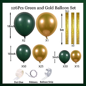 126Pcs Emerald Green and Gold Balloon Foil Tassel Green Golden Balloons Garlands Set for Elegant Baby Showers, Birthdays, Weddings Decoration Safari, Enchanted Forest Party New Year Graduation Kit