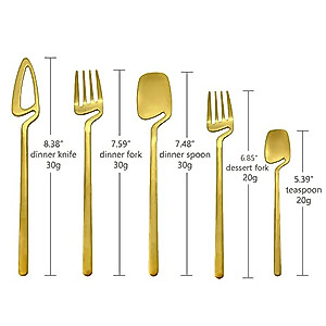 JANKNG Matte Gold Silverware Set, 20-Piece 304 Stainless Steel Flatware Hanging Cutlery Set Service for 4, Satin Finish Kitchen Utensil Set, Knife Fork Spoon Salad Fork Dishwasher Safe