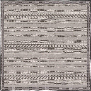 Unique Loom Outdoor Border Collection Area Rug - Lines (6' 1" Square, Gray/ Silver)