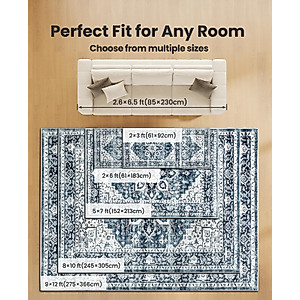 AMADA HOMEFURNISHING 5x7 Washable Area Rug, Low-Profile Living Room Rug with Non-Slip Backing & Durable Edge Binding, Area Rugs 5x7, Vintage Rugs for Living Room, Bedroom, Dinning Room