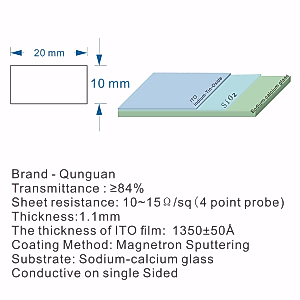 ITO Coated Conductive Glass 10mm×20mm Transparent Indium Tin Oxide Coating Conductive Glass for Lab R&D Use Sheet Resistance: ≤15ohm/sq (120 Pieces)