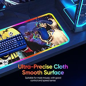RGB Skull Mouse Pad,Nightmare Before Christmas Large Gaming Mousepad with 14 Lighting Modes,Non-Slip Computer Keyboard Desk Mat,31.5×11.8 inches (C)
