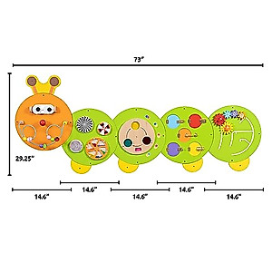 SPARK & WOW Caterpillar Activity Wall Panels - Ages 18m+ - Montessori Sensory Wall Toy - 8 Activities - Busy Board - Toddler Room Decor