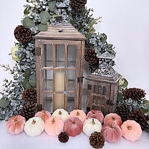 Winlyn 12 Pcs Small Rustic Faux Velvet Pumpkins Decorative Blush Coral Pink Peach Ivory Fabric Pumpkins Foam Pumpkins 3" for Fall Wedding Bbay Shower Thanksgiving Halloween Table Centerpiece Décor