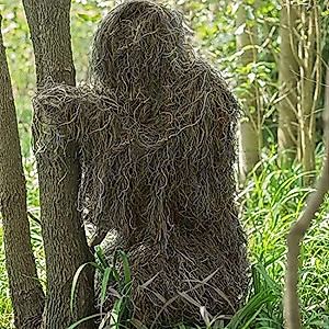 Slendor 6 in 1 Ghillie Suit, 3D Camouflage Hunting Apparel Camo Hunting Clothes, Bushman Costume Including Jacket, Pants, Hood, Carry Bag, Suitable for Kids, Hunters, Paintball
