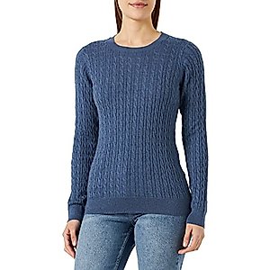 Amazon Essentials Women's Lightweight Long-Sleeve Cable Crewneck Sweater (Available in Plus Size), Blue Heather, Medium