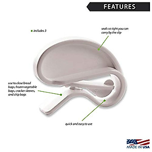 Rada Cutlery Quick Grip Chip Snack Bag Clips – Heavy Duty Food Sealer, Made in USA, 3 Pack, White