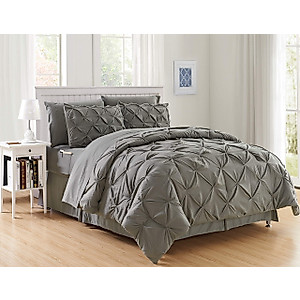 Elegant Comfort Luxury Best, Softest, Coziest 8-Piece Bed-in-a-Bag Comforter Set on Amazon Silky Soft Complete Set Includes Bed Sheet Set with Double Sided Storage Pockets, Full/Queen, Gray
