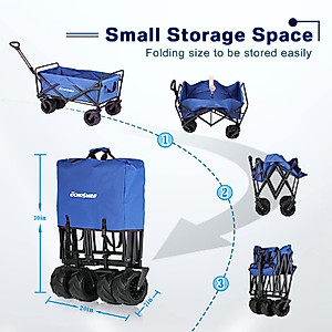 EchoSmile Heavy Duty 350 Lbs Capacity Collapsible Wagon, Outdoor Folding Camping Beach Wagons, Grocery Portable Utility Cart, Adjustable Rolling Carts, All Terrain Sports Wagon with Big Wheels