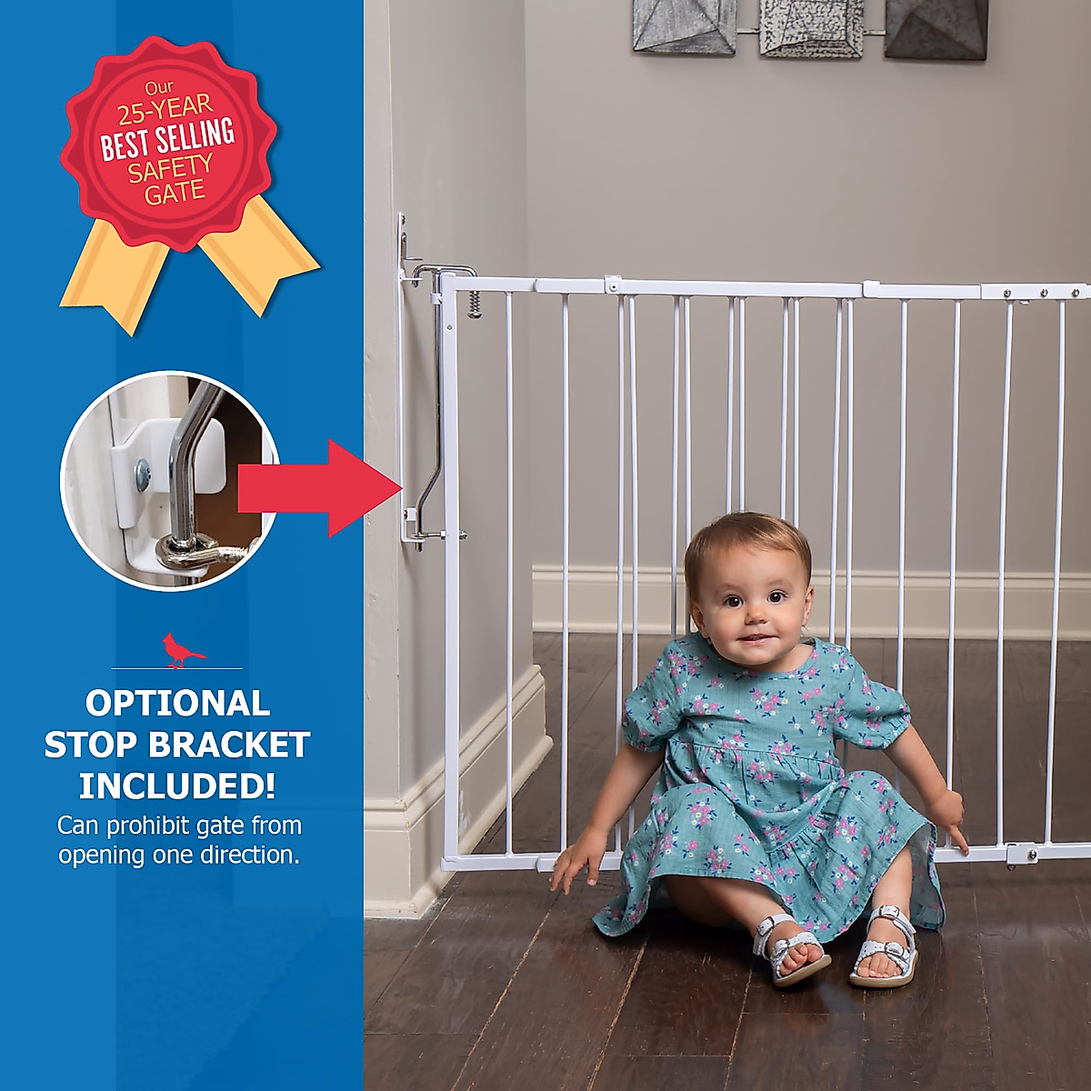 Cardinal Gates MG25 Duragate Baby Gate - Adjustable Dog Gate - Steel Safety Gate for Kids & Pets - 26.5 to 41.5 Inches Wide - White