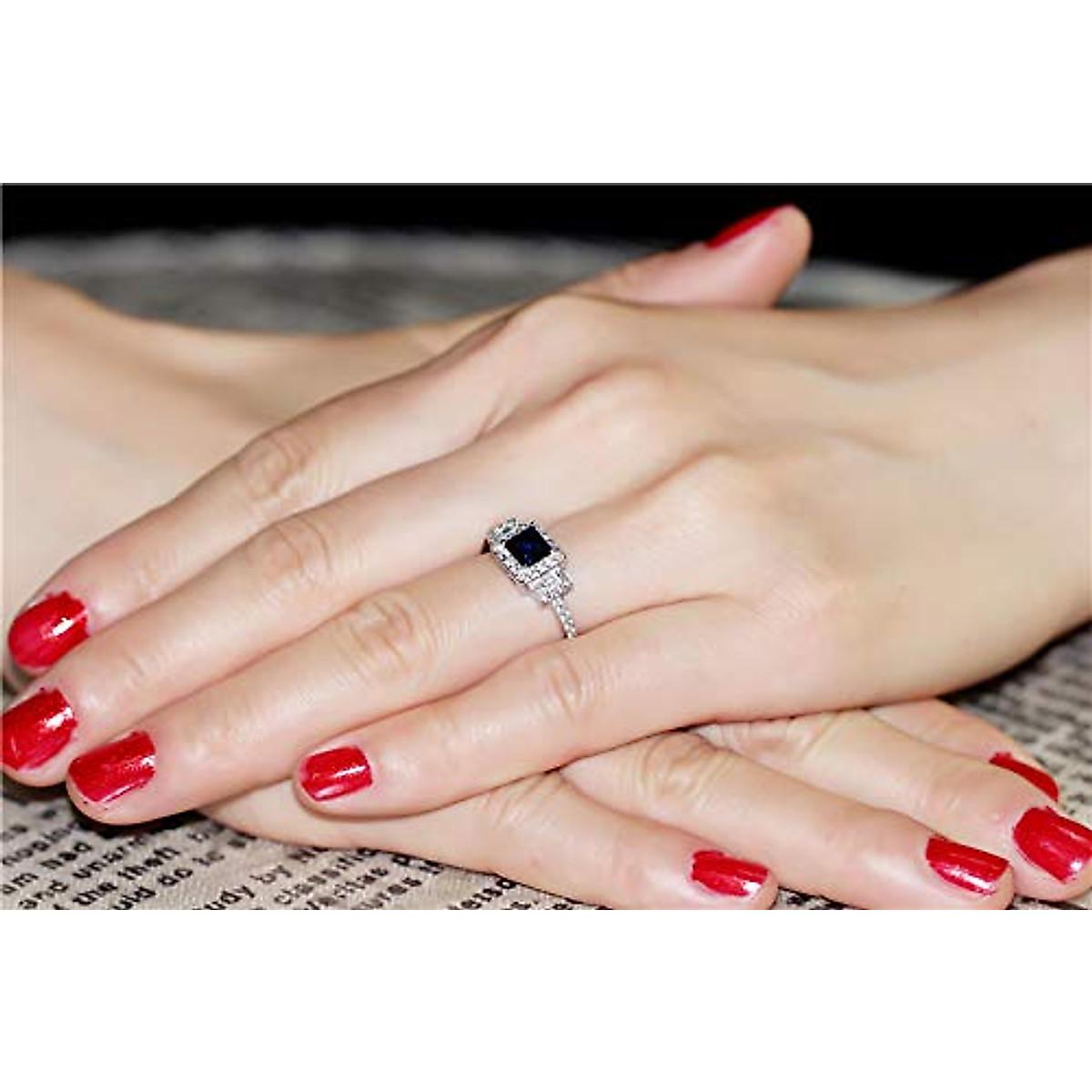 Uloveido Women's 925 Sterling Silver Cushion Cut Dark Blue and White Cubic Zirconia Hollow Cross Anniversary Birthday Rings Gift for Wife Girl-Friend (Blue, Size 6 JZ102