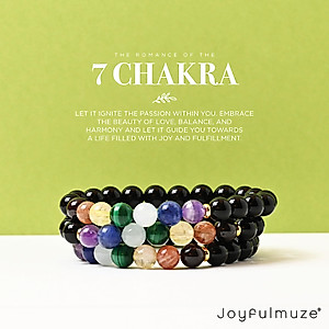 Joyfulmuze 7 Chakras Stretch Bracelet, Natural Stones Black Onyx Citrine Malachite Aquamarine Blue Sodalite Amethyst Garnet Sunstone (Chakra Stones)