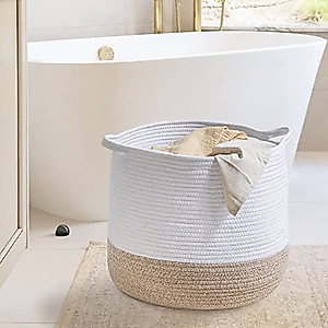 Rope Basket Woven Storage Basket 17.3x 15 x 14.1 Inches Cotton Blanket Organizer Laundry Basket Large，Baby Nursery Containers White Home Decor Gift