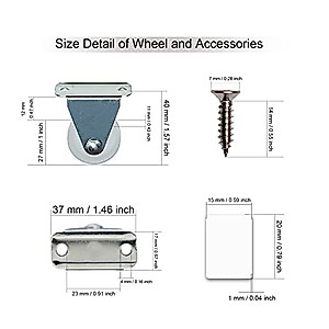 Dalyndar 16 Pack 1'' Caster Wheels Non Swivel Casters Self Adhesive or Screws Add On Light Weight Furniture Small Appliance, Silver Plate White Roller
