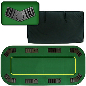 Poker Table Top - 80-inch Foldable Card Mat for up to 8 Players - Blackjack Table with Cupholders and Chip Trays by Trademark Poker (Green)