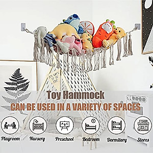 Wumimi Stuffed Animal Toy Hammock Macrame, Boho Toy Net Hammock for Stuffed Animals, Stuffed Animal Net Storage, Corner Hammock Organizer Display Holder Net for Nursery, Play Room, Kids Bedroom