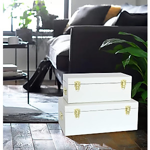 Vixdonos Metal Trunk Decorative Storage Box Set of 2 College Dorm Chest with Handle (White)