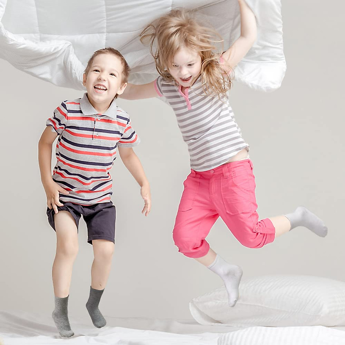 Tphon Toddler Kids Socks with Grippers for Boys Girls, Non Slip Grip Boys Socks 15 Pairs Half Cushion Ankle Crew Athletic Socks 3-5 Years