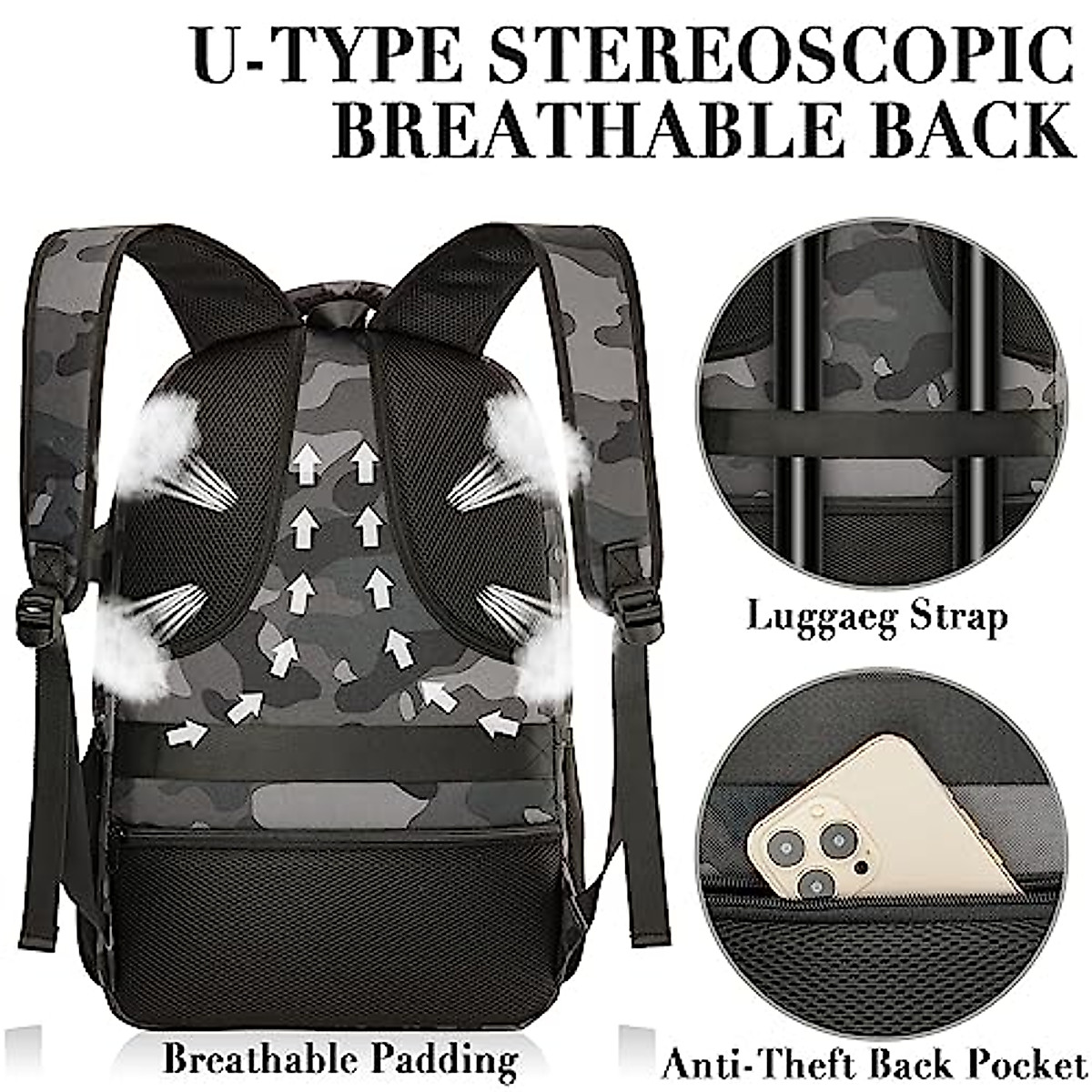 BIKROD Travel Laptop Backpack, School Backpacks for Teen Boys Water Resistant Back Pack with USB Charging Port, Business Anti Theft Durable Computer Bag Gifts Fits 15.6 Inch Laptop-Camouflage