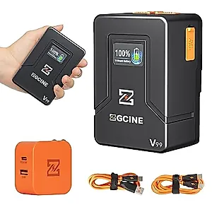 ZGCINE ZG-V99 V2 Upgraded Version Mini V-Mount Battery with 65W PD Charger kit, 99Wh 14.8V Support D-TAP/BP/Input and Output, V-Lock Battery Compatible with BMPCC 6K Pro/Canon EOS R5C/Sony FX3